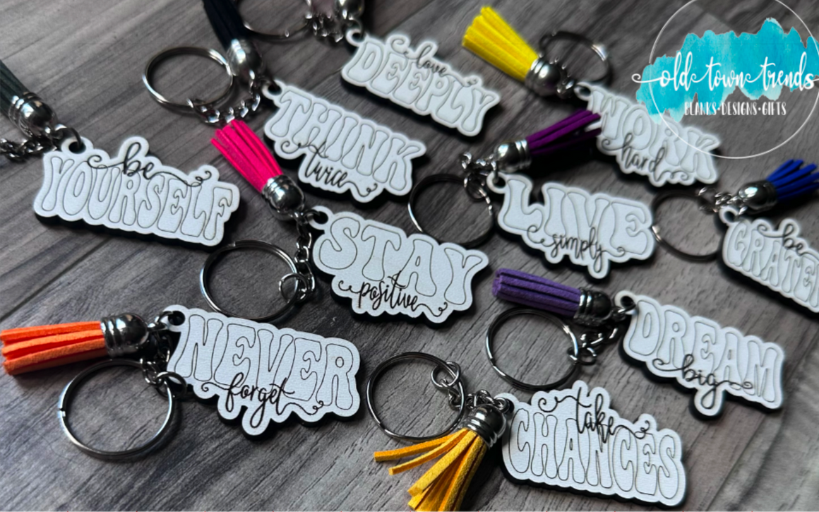 Positive Sayings Keychain set, Set 1 Groovy words, Positive Vibes, glo ...