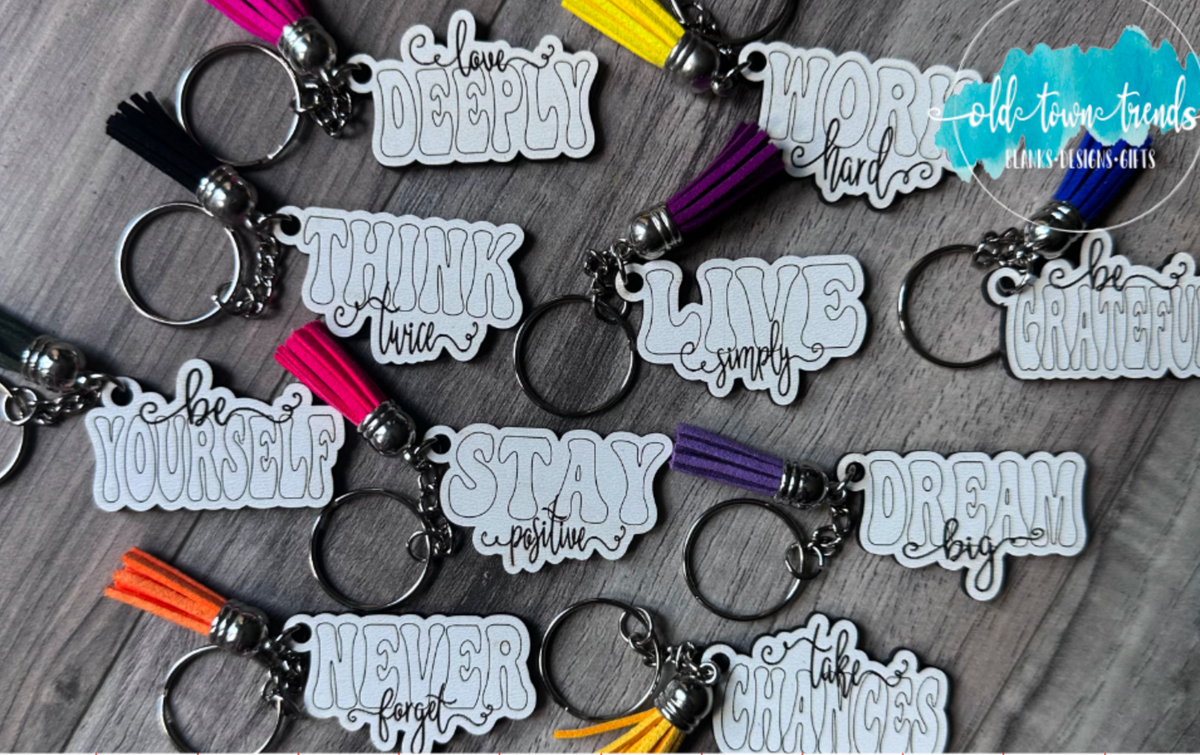 Positive Sayings Keychain set, Set 1 Groovy words, Positive Vibes, glo ...