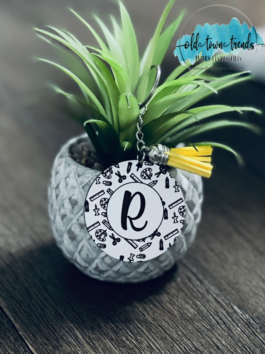 School Circle Pattern Engraved Initial Keychain Set, Keychains SVG, sc ...