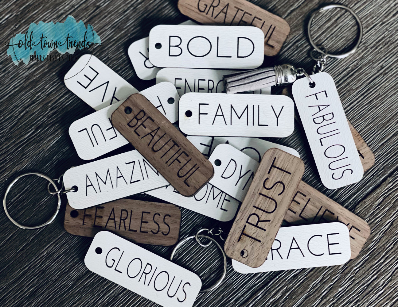 Affirmation Positive Words Minimalist Keychain Set, glowforge ready, l ...